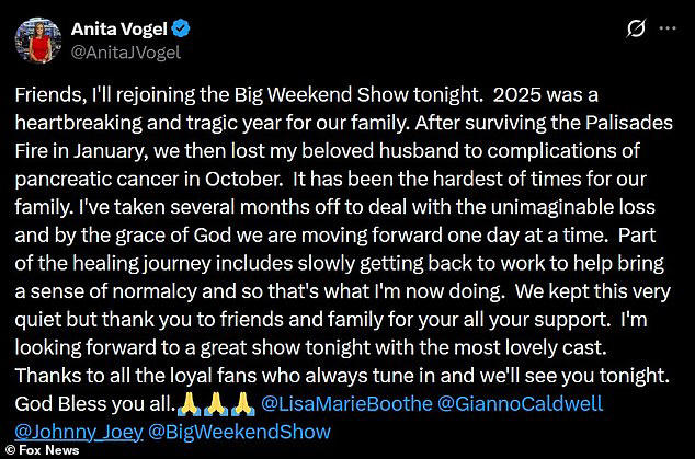 Anita Vogel revealed details of her husband’s final wishes and admitted ...
